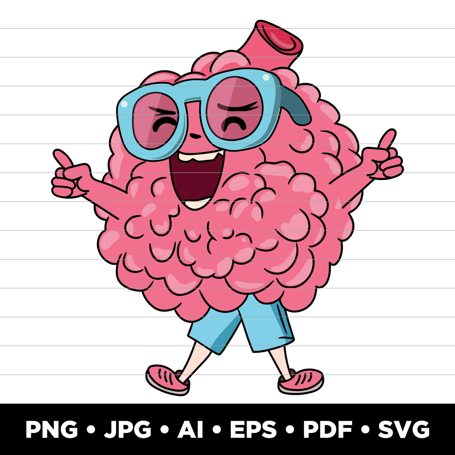 Cartoon Brain Character Clipart PNG, Brain SVG, Digital Download Clip ...