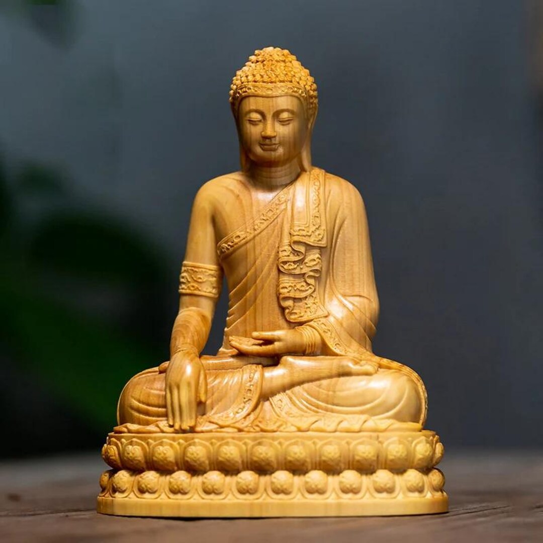 Hand-carved Shakyamuni Buddha Statue, Natural Cypress Wood, Feng Shui ...