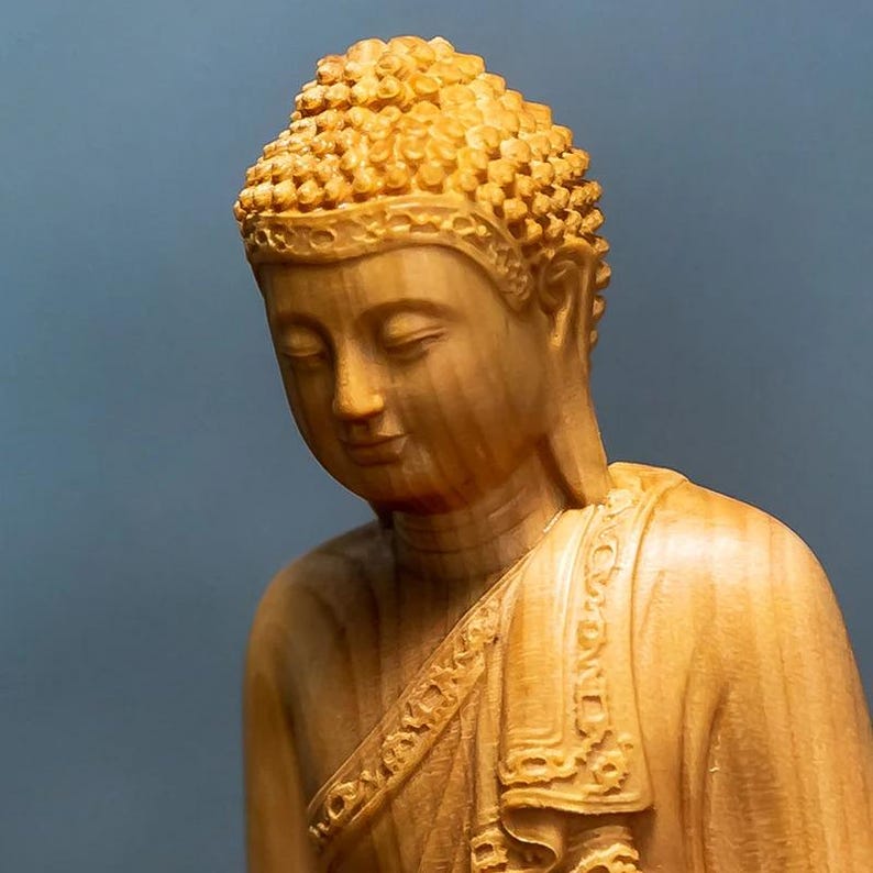 Hand-carved Shakyamuni Buddha Statue, Natural Cypress Wood, Feng Shui ...