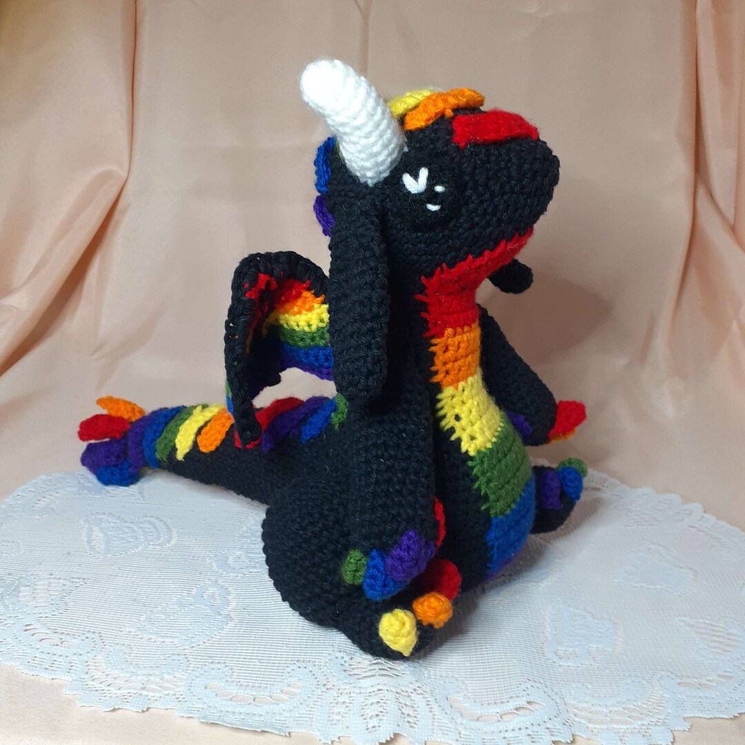 Crochet Pride Dragon Plushie: Black Rainbow LGBTQ+ Decor - Etsy