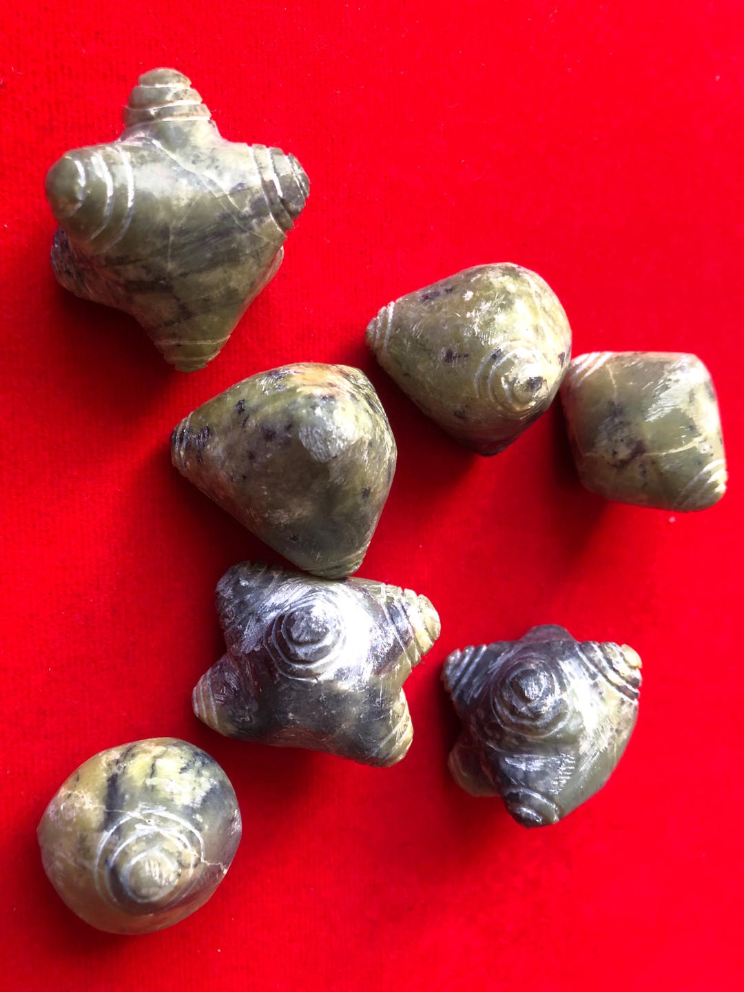 Set of 7 Hand Carved Unique Green CHUMPI Stones- Shamanic Stones Peru ...