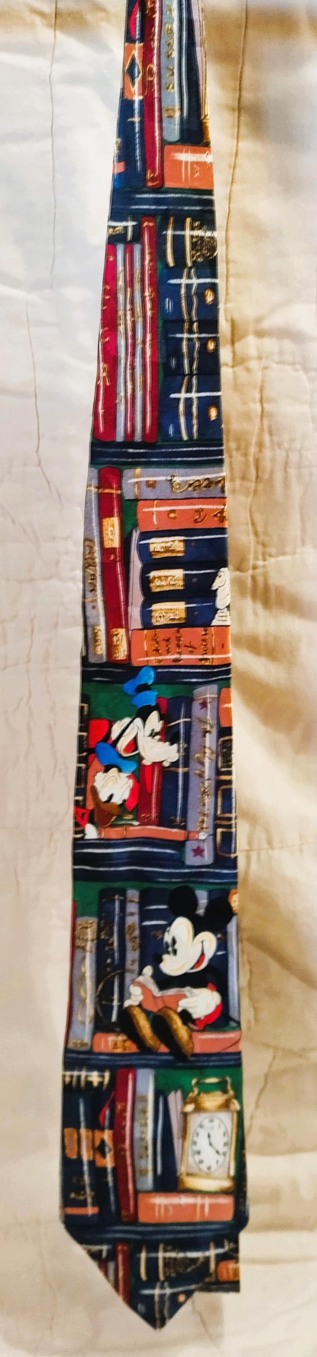 Vintage Men's Necktie Disney Mickey, Goofy, Donald on a Bookcase - Etsy