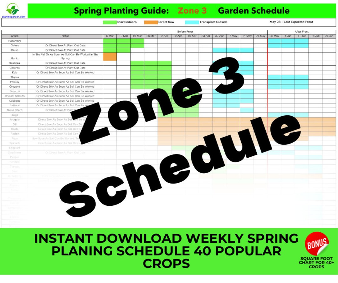 Zone 3 Planting Schedule: Visual Spring Vegetable Garden Planner, Seed ...