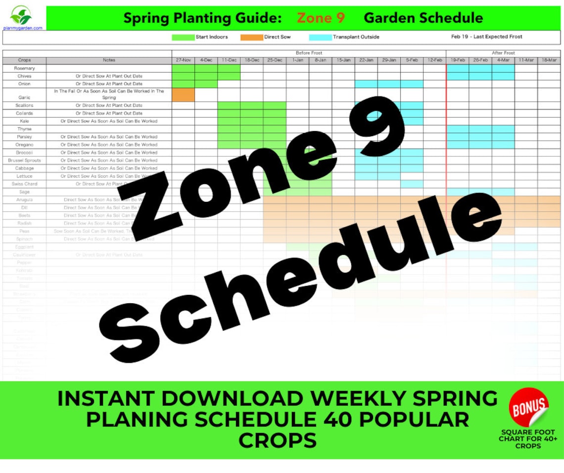 Zone 9 Planting Schedule: Visual Spring Vegetable Garden Planner, Seed ...