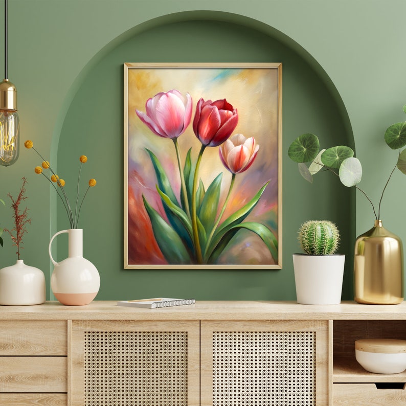 SPRING TULIPS PAINTING - Printable Wall Art, Tulips Painting, Tulips ...