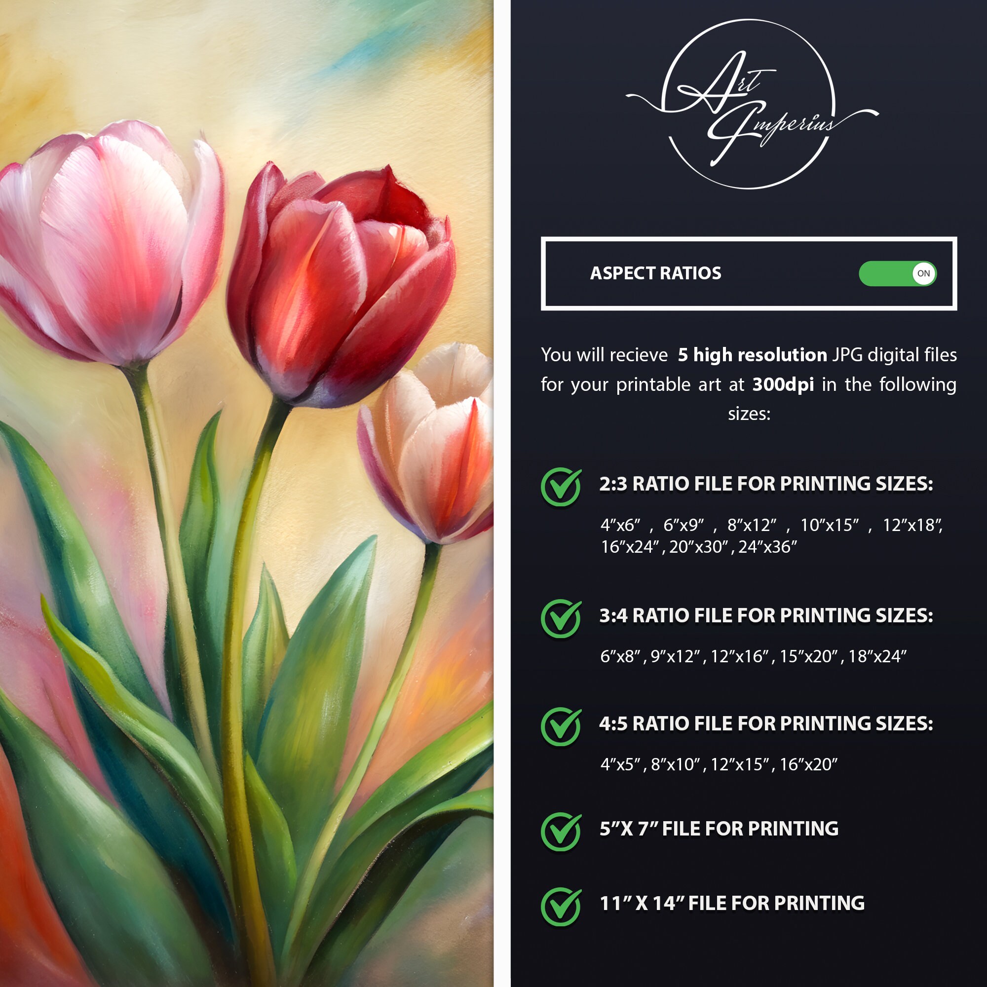 SPRING TULIPS PAINTING - Printable Wall Art, Tulips Painting, Tulips ...
