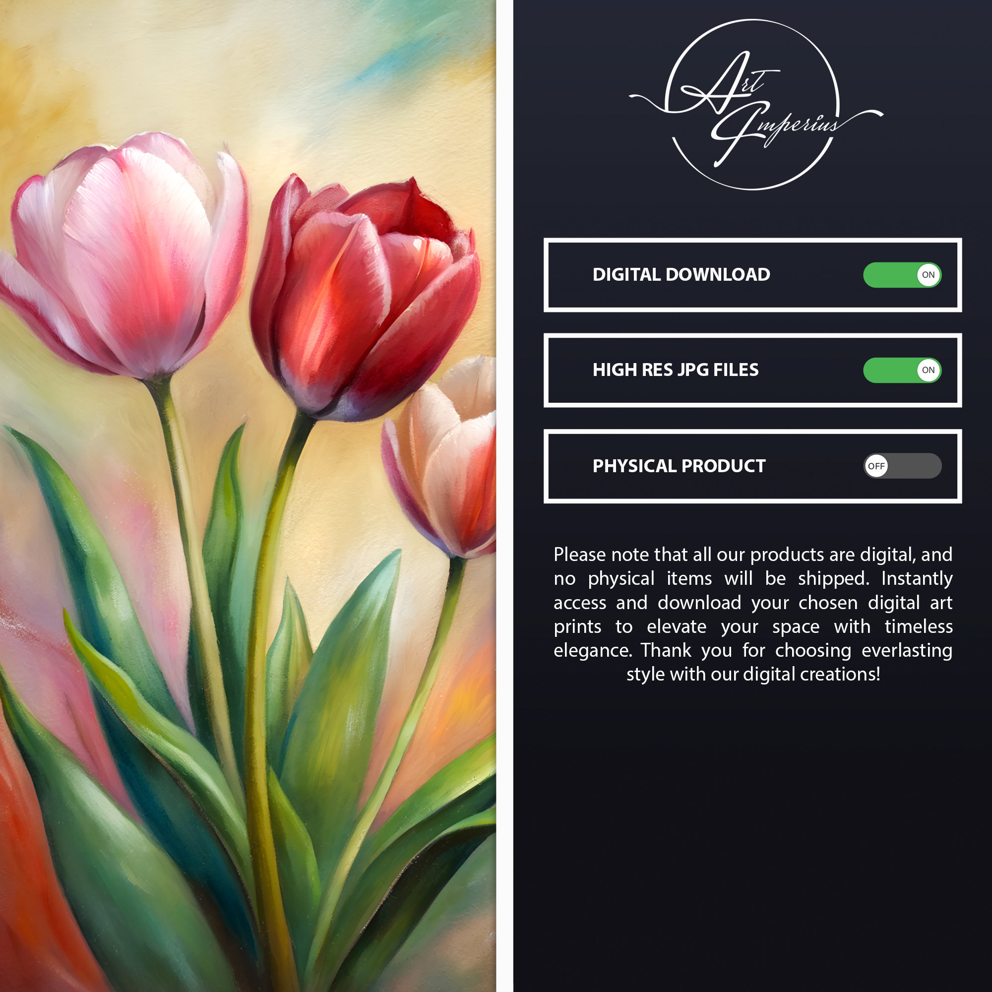 SPRING TULIPS PAINTING - Printable Wall Art, Tulips Painting, Tulips ...