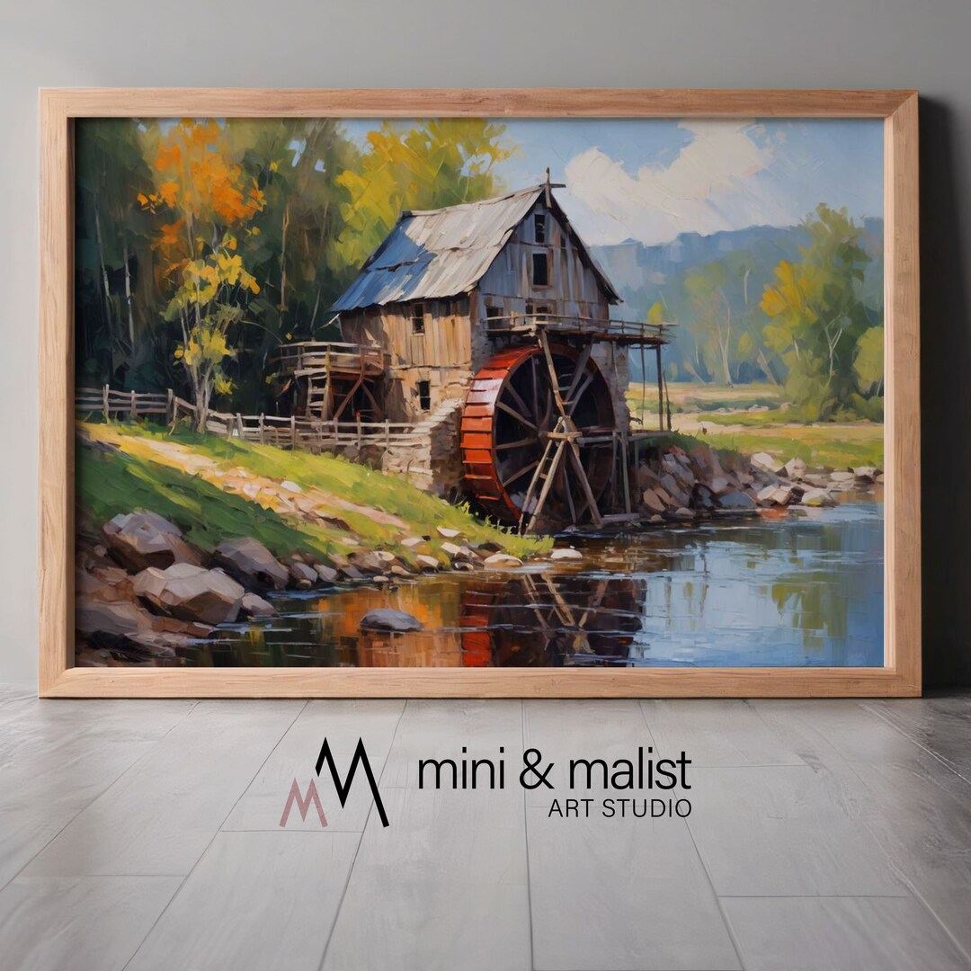 Old Water Mill, Vintage Landscape, Countryside Scene, Watermill Art ...