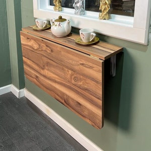 Wall Mounted Folding Table With Shelves, Space Saving Table, Floating Kitchen Table, Murphy ...