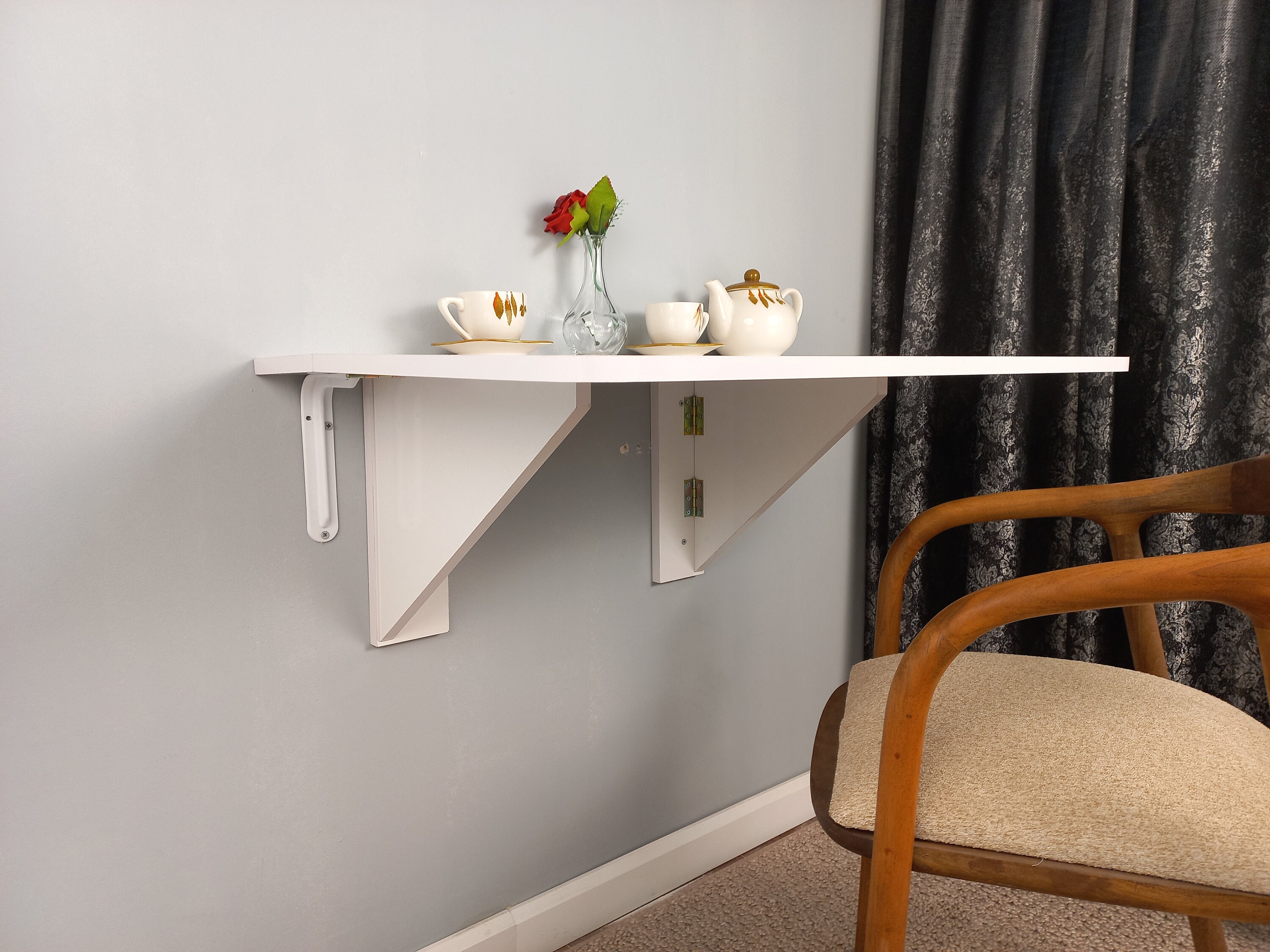 Mesa plegable de pared, Mesa plegable con estantes, Mesa para ahorrar ...