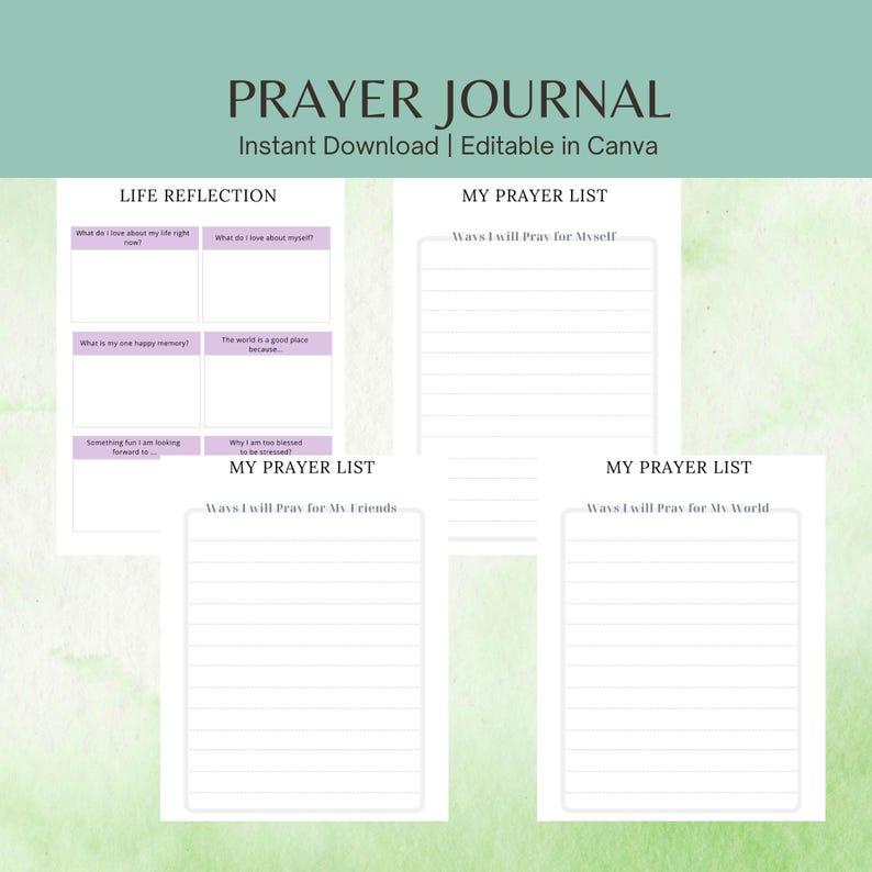 Editable Prayer Journal | Printable and Customizable in Canva - Etsy