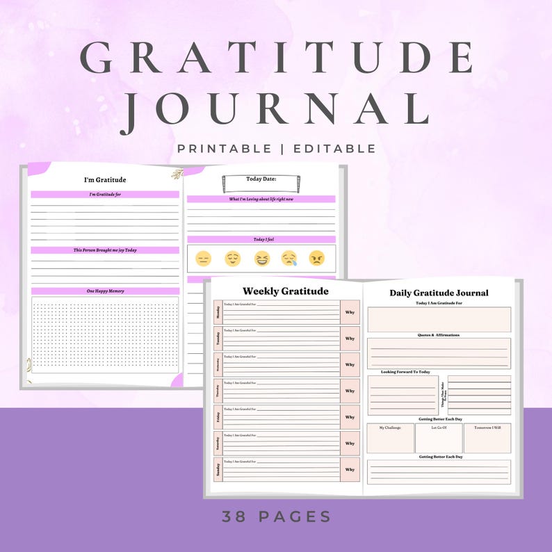 Editable Gratitude Journal – Printable & Customizable via Canva - Etsy ...