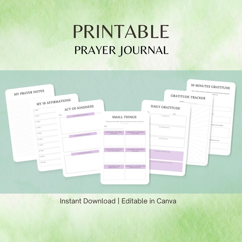 Editable Prayer Journal | Printable and Customizable in Canva - Etsy