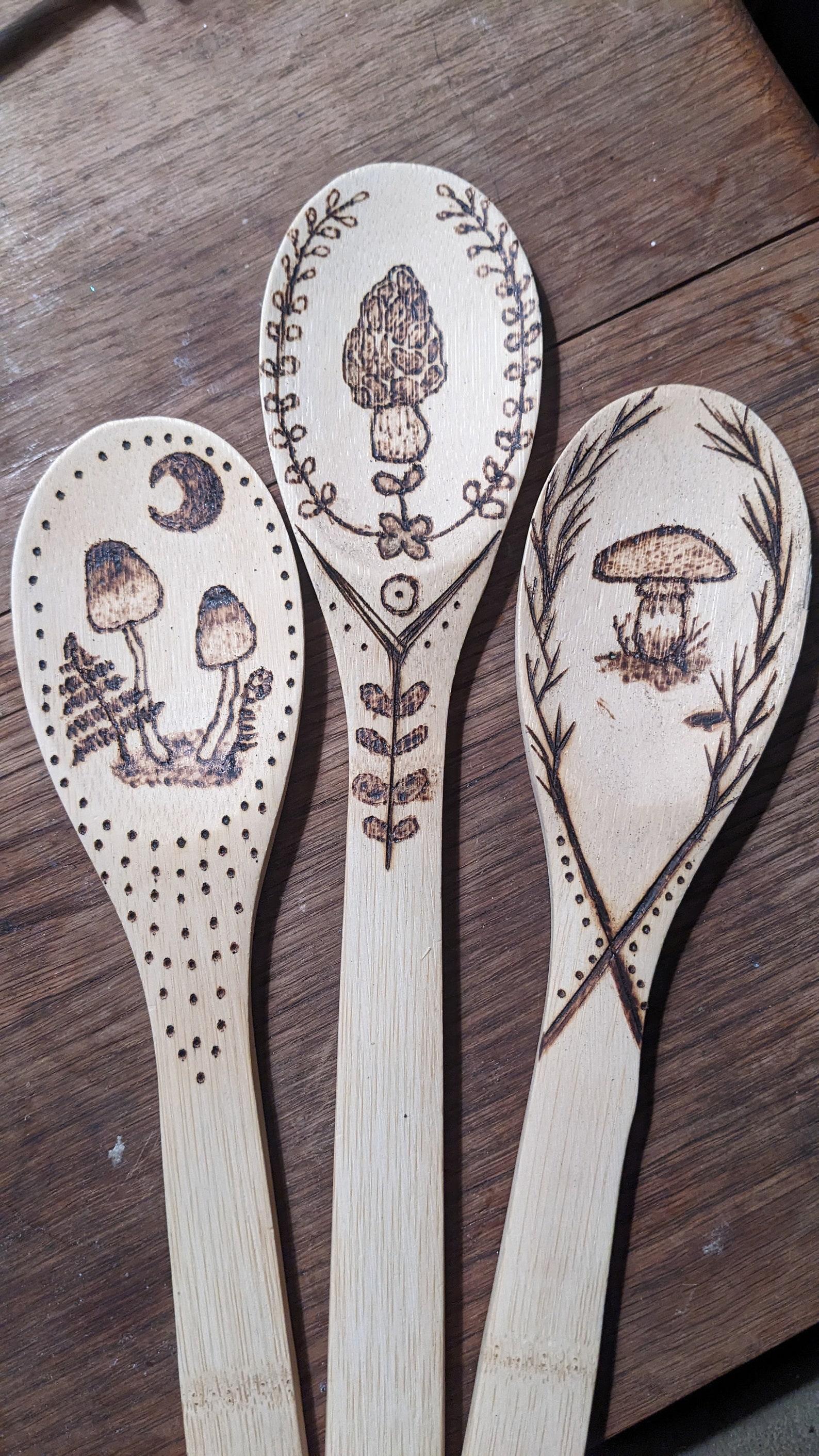 Mushroom Wood Burnt Spoon Set - Etsy