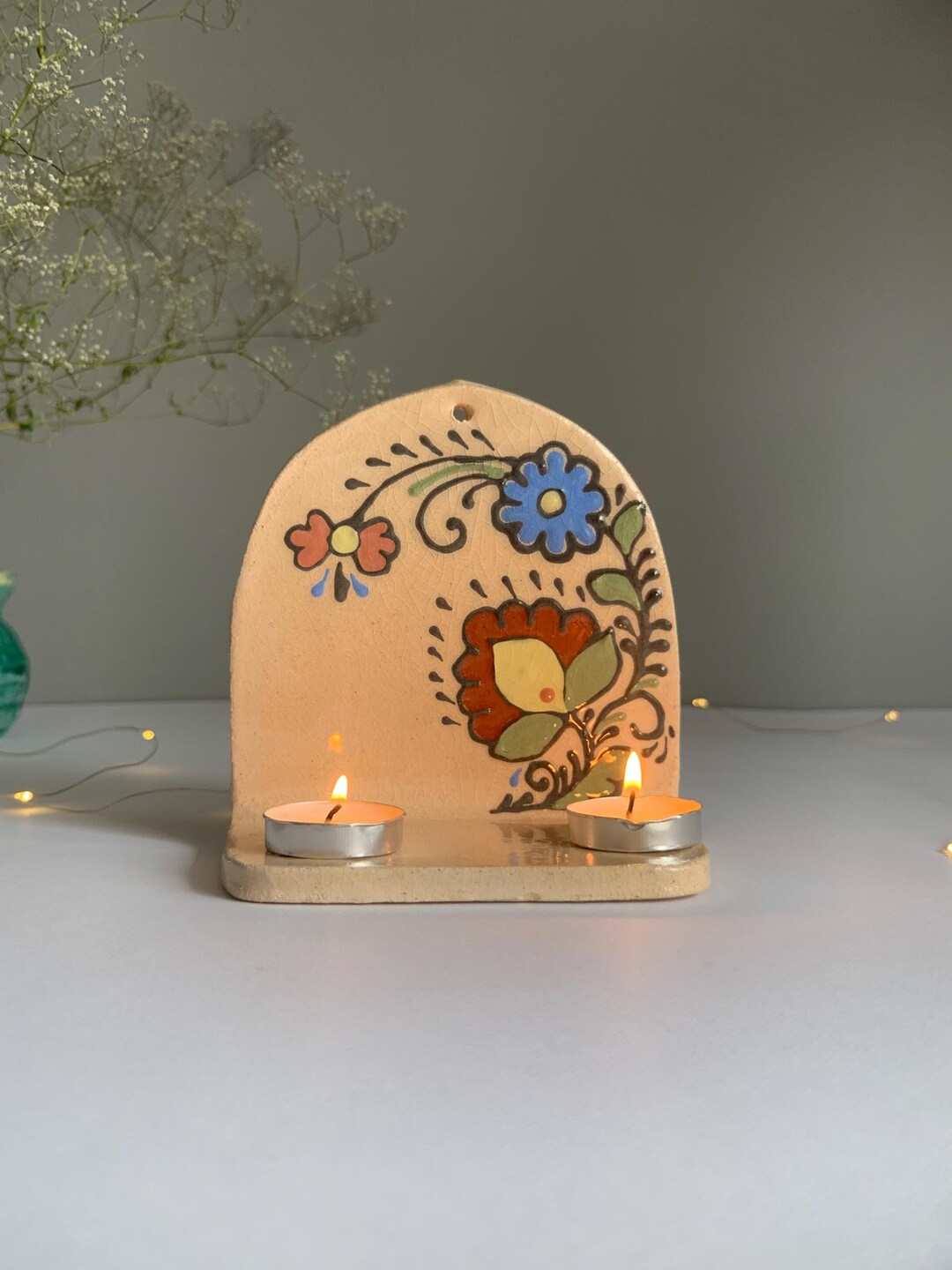 Ceramic Altar With Painted Flowers - Etsy