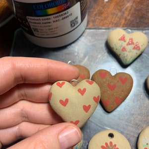 Ceramic Heart Pendant Made of White Clay. Necklace With Small Red ...