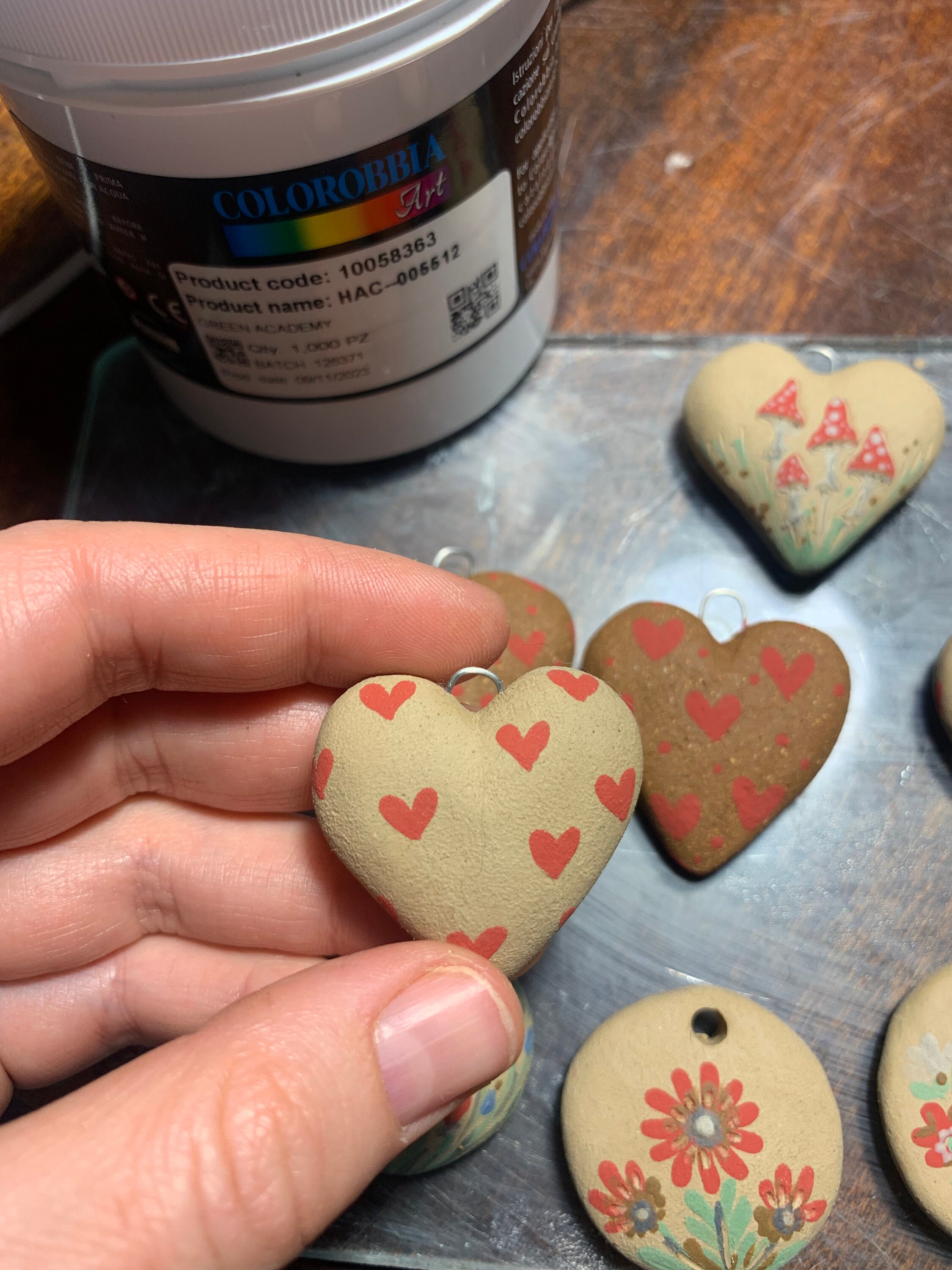 Ceramic Heart Pendant Made of White Clay. Necklace With Small Red ...