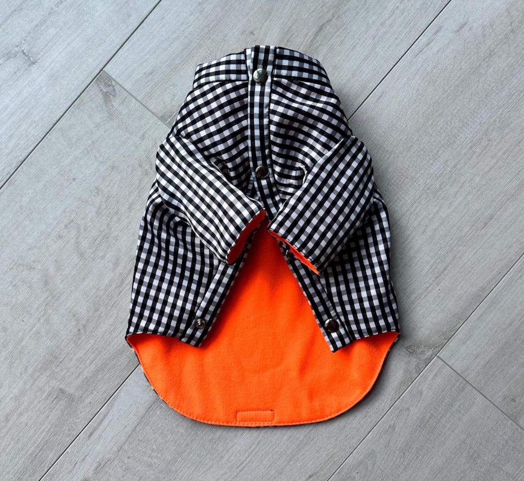 Handmade Pet Coat – Black Checkered Dog & Cat Jacket With Orange Lining ...