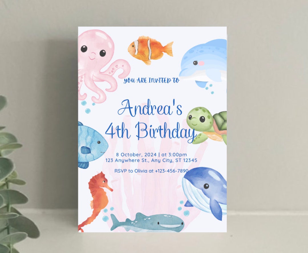 Sea Creatures Birthday Invitation: Editable Ocean Party (PDF) - Etsy