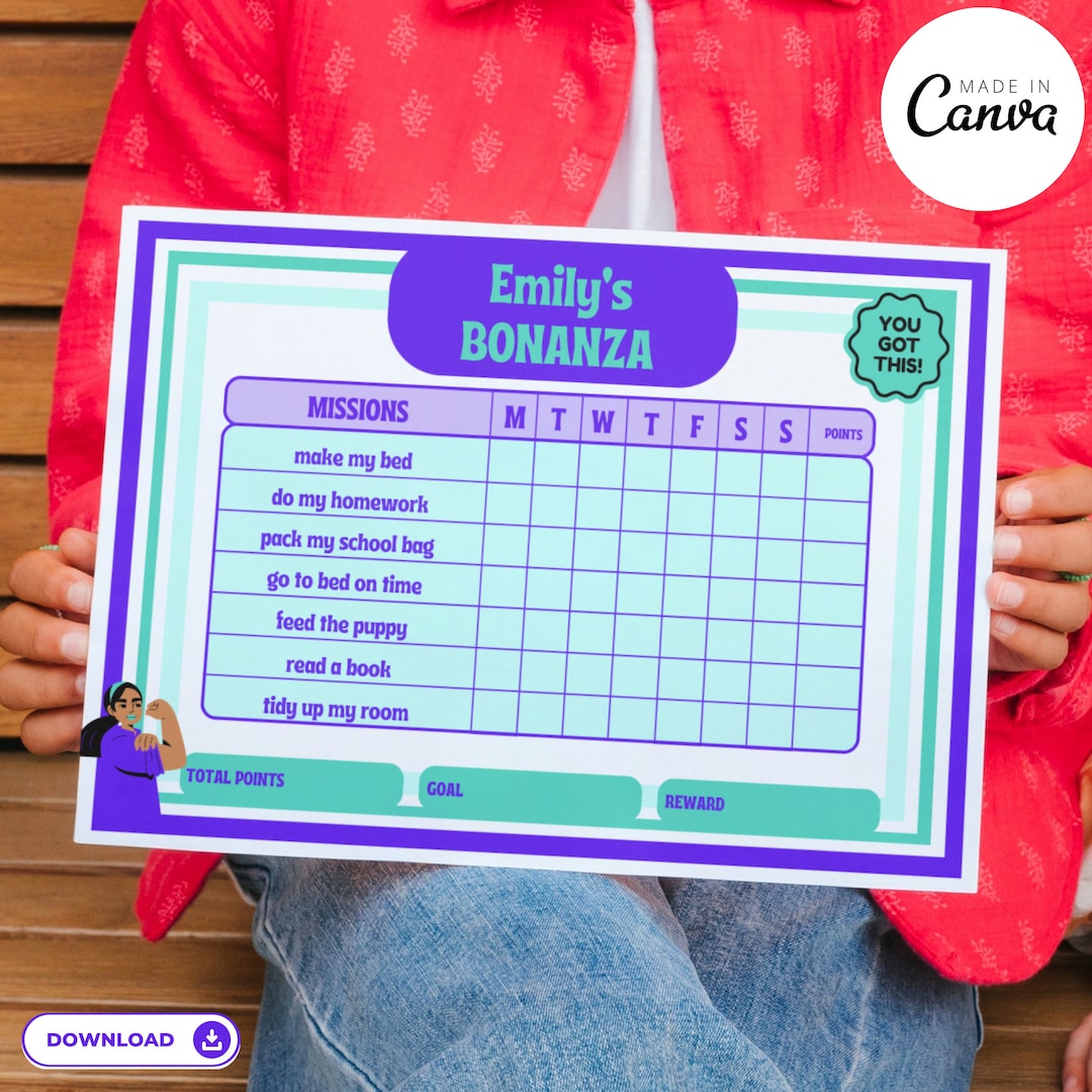 EDITABLE Reward Chart Bonanza Strong Girl- Customise It With Your Child ...