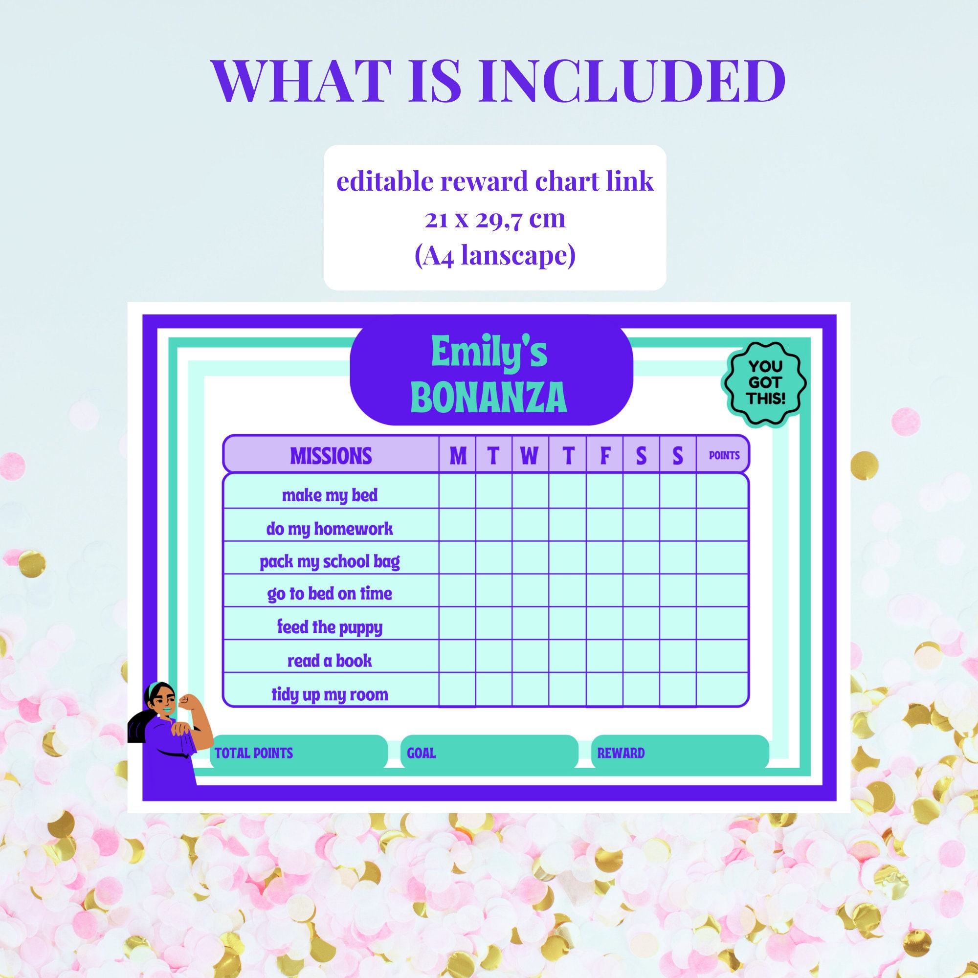EDITABLE Reward Chart Bonanza Strong Girl- Customise It With Your Child ...