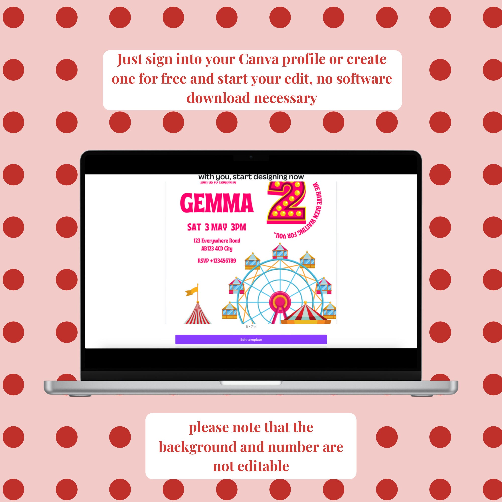 EDITABLE Circus Terrible Twos Kids Birthday Party Invitation ...