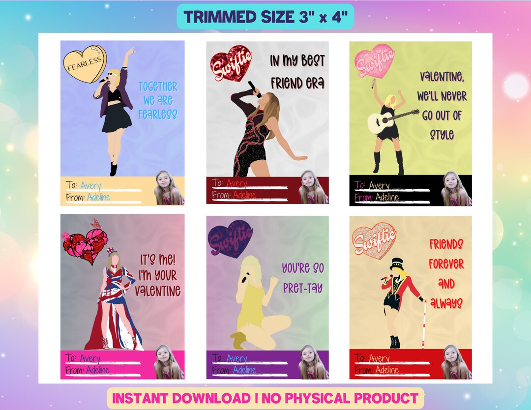 PACK 5 Taylor Swift Valentine Cards, Valentine Printable, Swifty ...