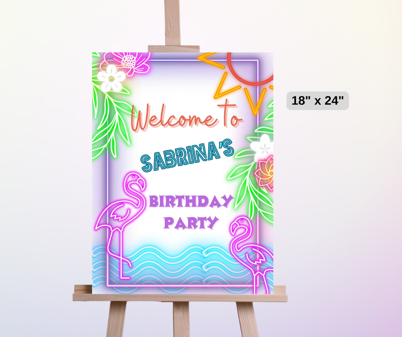 Flamingo Neon Welcome Sign Printable Tropical Summer Flamingo Birthday ...