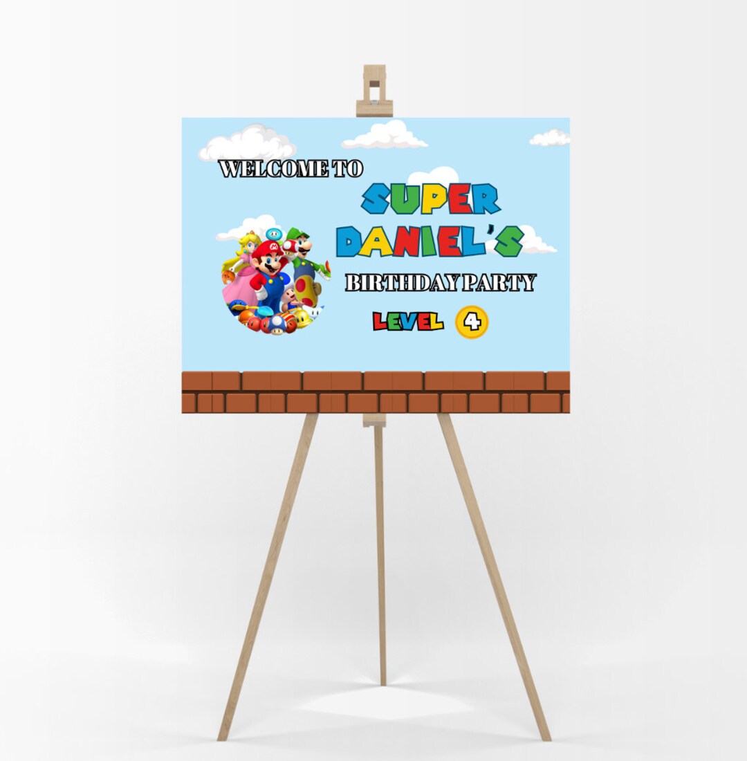 Super Mario Birthday Welcome Sign Personalized Video Game Decoration ...