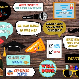 Graduation Photo Booth Props INSTANT DOWNLOAD Set of 20 Funny Grad ...