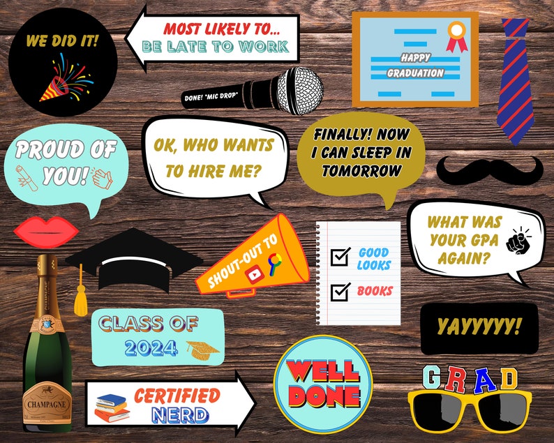 Graduation Photo Booth Props INSTANT DOWNLOAD Set of 20 Funny Grad ...