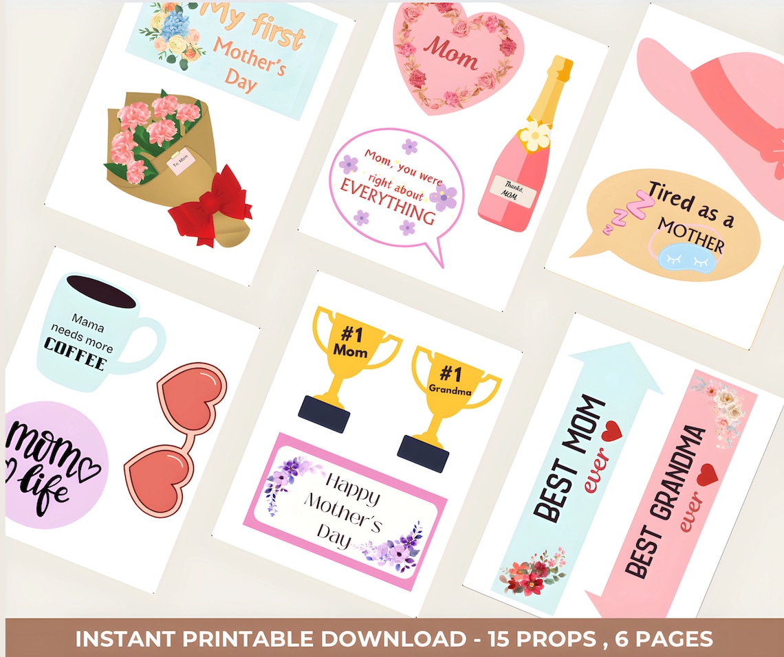 Mother's Day Photo Booth Props INSTANT DOWNLOAD Printable Props Set of ...
