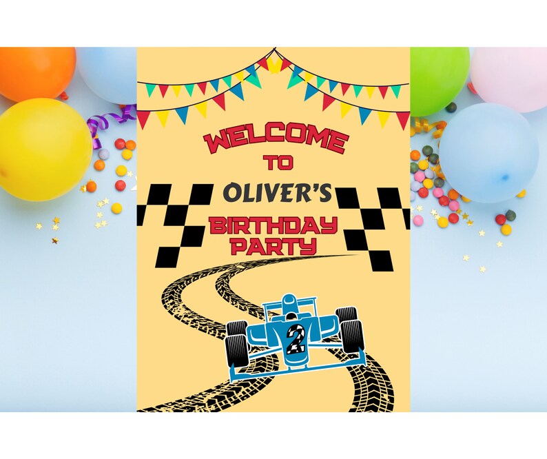 Printable Race Car Birthday Welcome Sign Personalized Name and Age ...