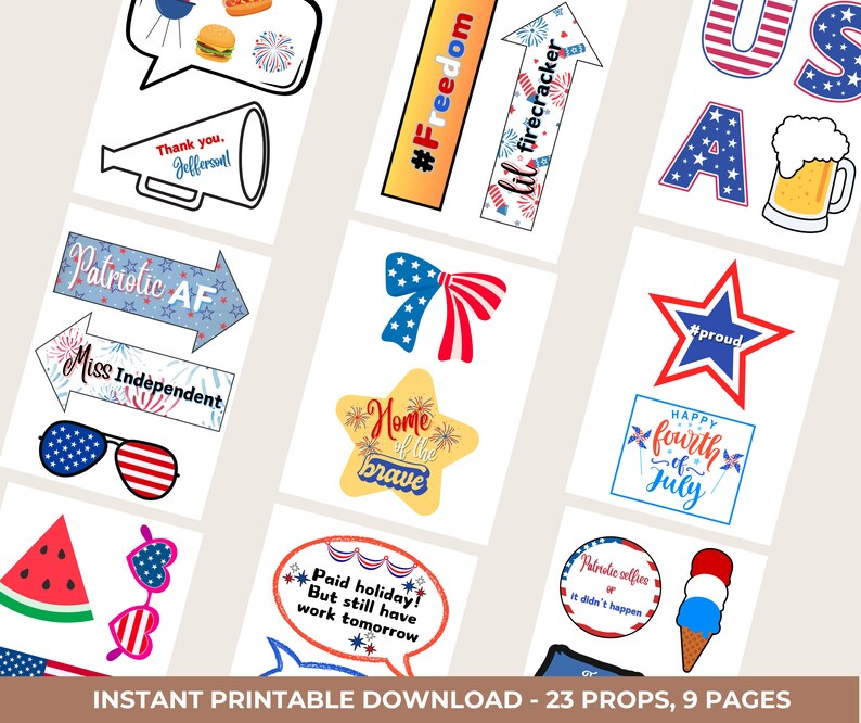 Fourth of July Photo Booth Props INSTANT DOWNLOAD 23 Pc Independence ...