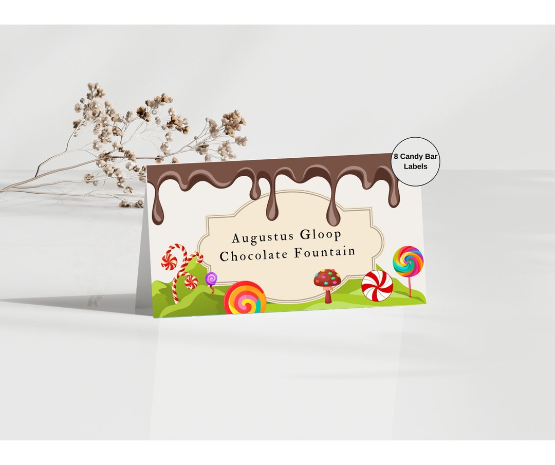 8 Wonka Candy Bar Tent Cards INSTANT DOWNLOAD Printable Chocolate Candy ...