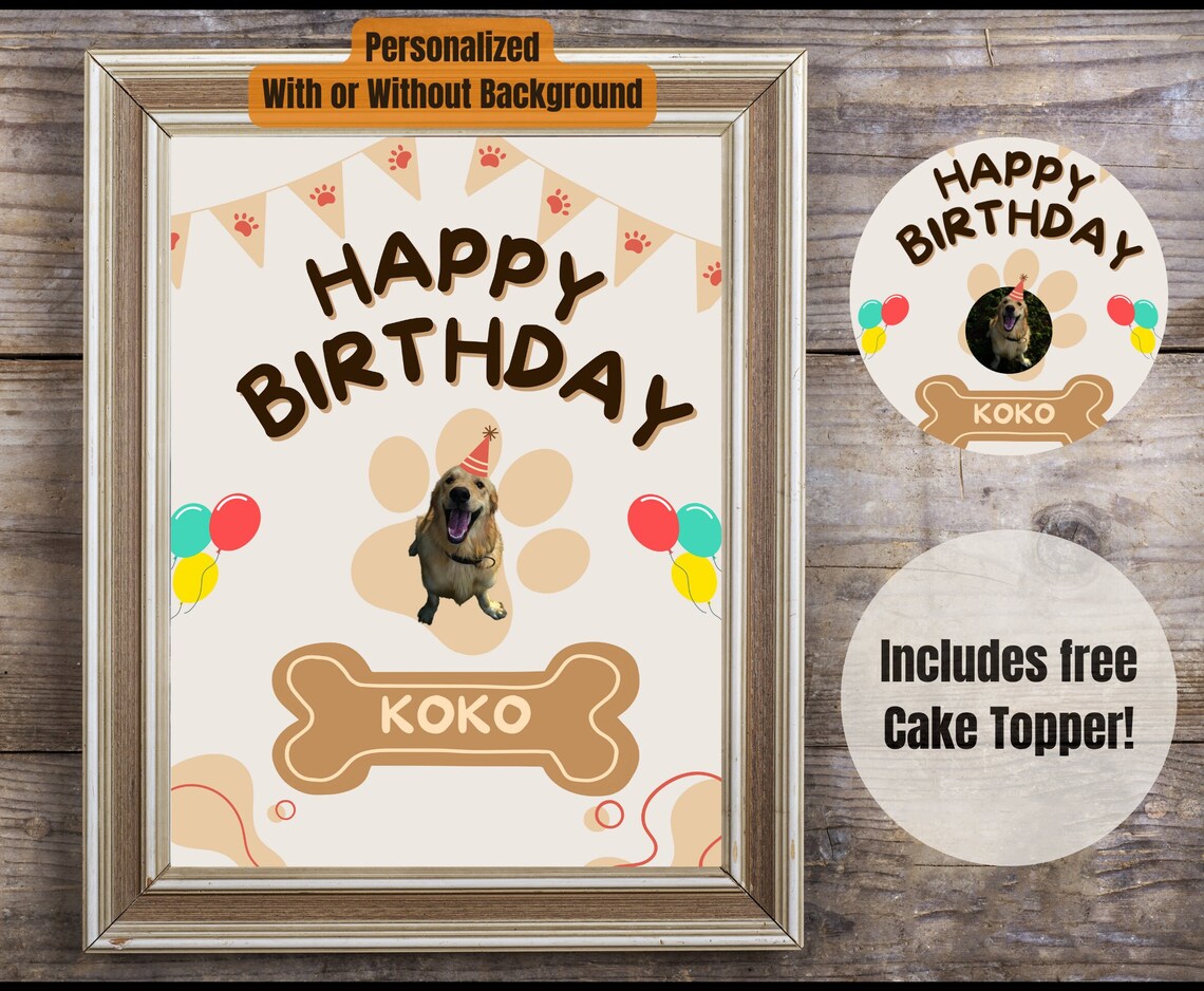 Personalized Dog Birthday Printable Party Sign Dog Name and Photo ...