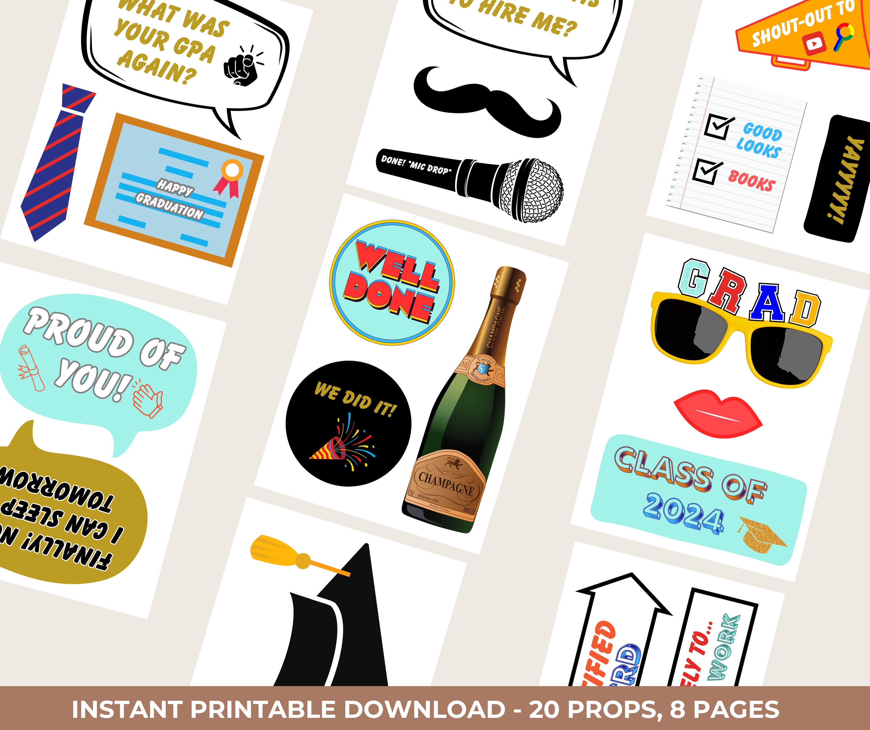 Graduation Photo Booth Props INSTANT DOWNLOAD Set of 20 Funny Grad ...