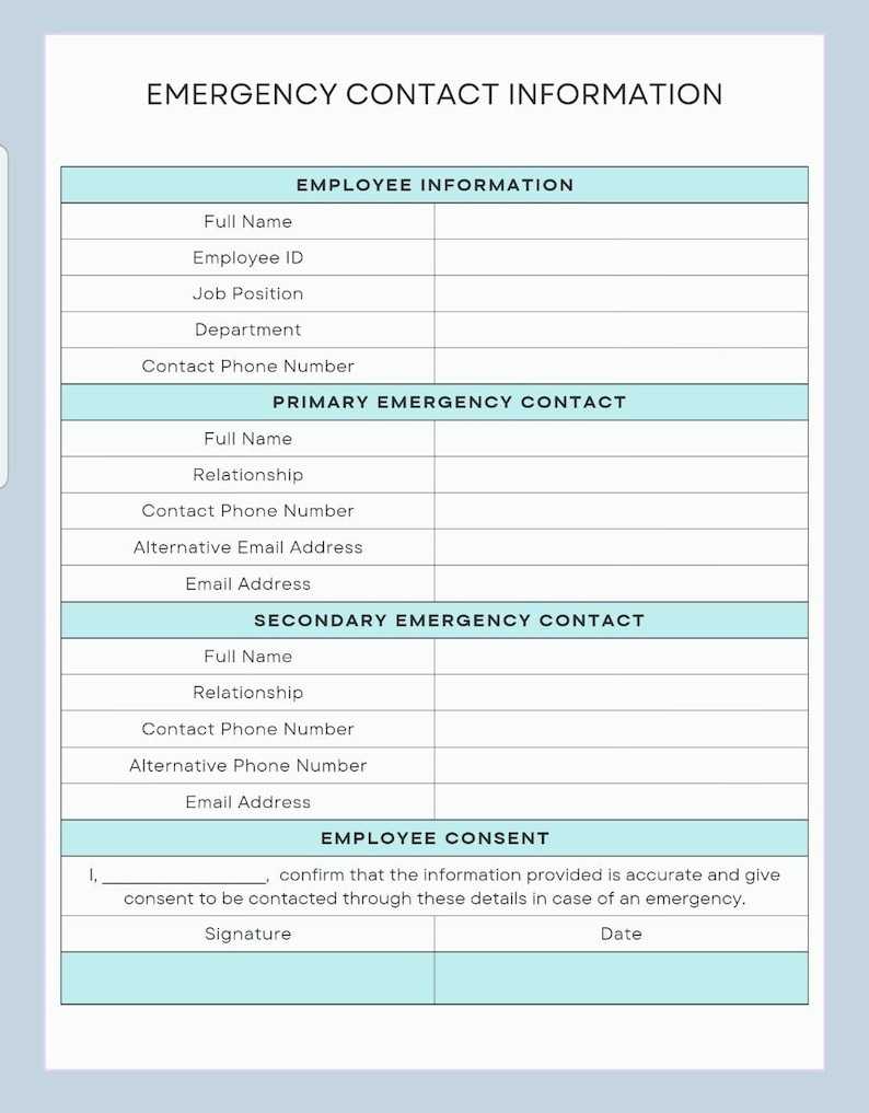 Emergency Contact Form - Etsy