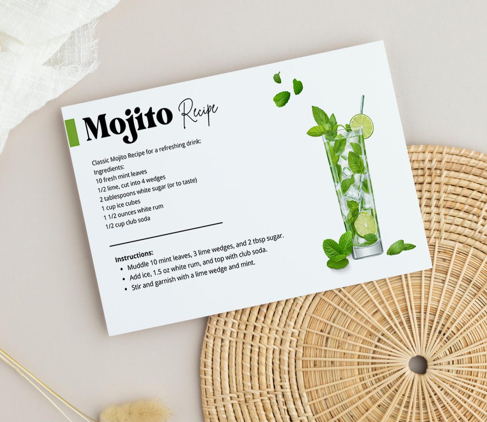 Mojito Recipe Card: Printable Cocktail Art (digital Download) - Etsy