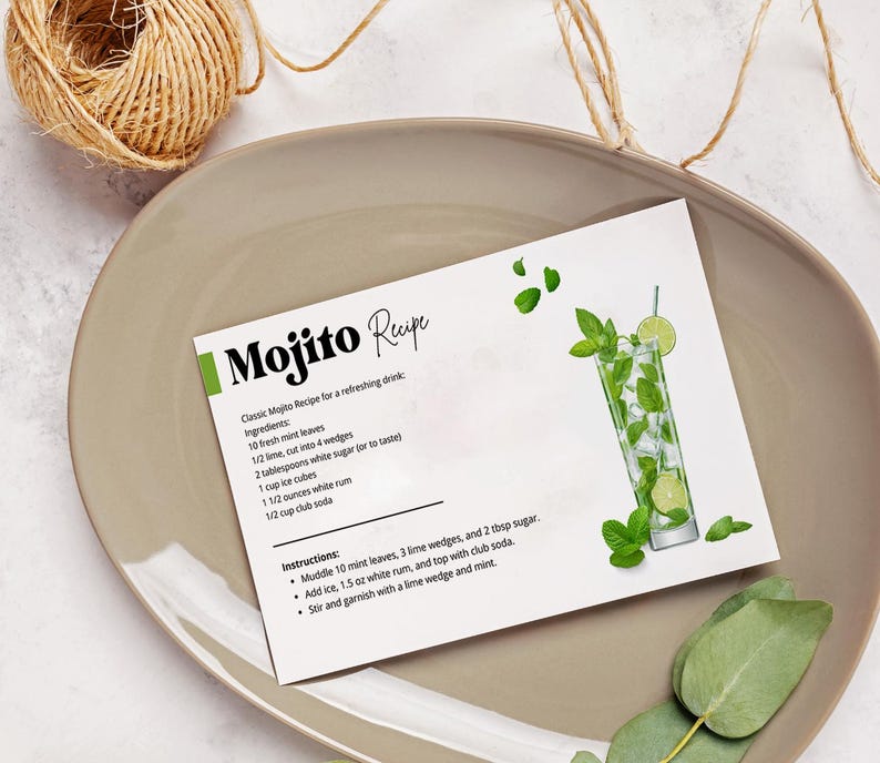 Mojito Recipe Card: Printable Cocktail Art (digital Download) - Etsy