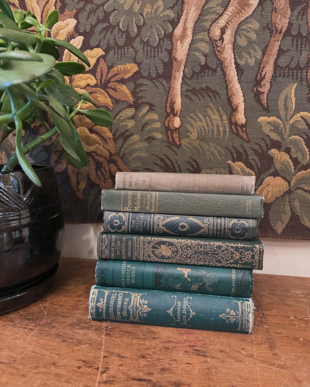 Antique Green Book Stack - Etsy