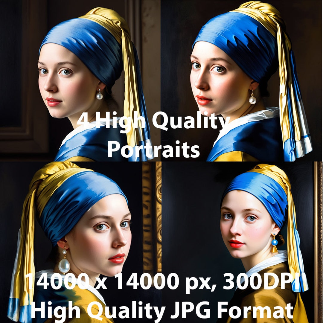 4 Colorful Portraits of a Woman in the Style of Johannes Vermeer ...