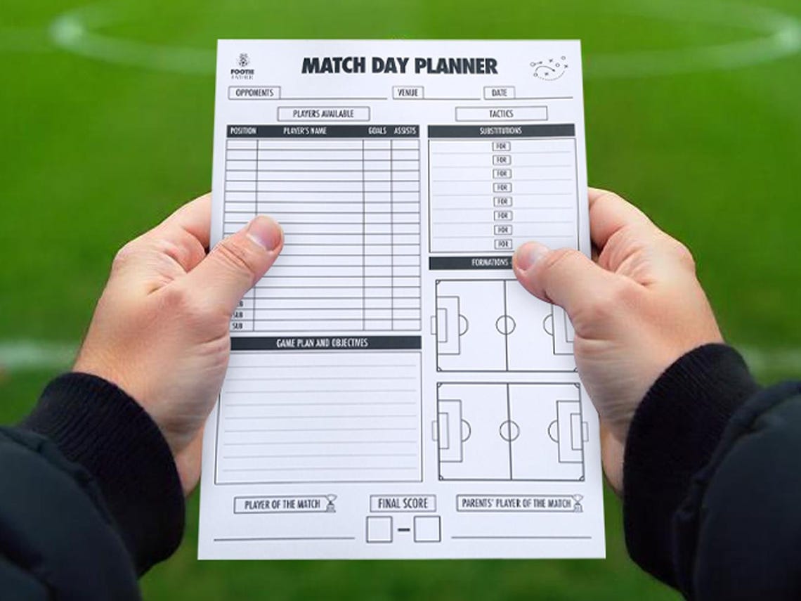 Football Coach Match Day Planner: A4 Notepad Team Sheet - Etsy UK