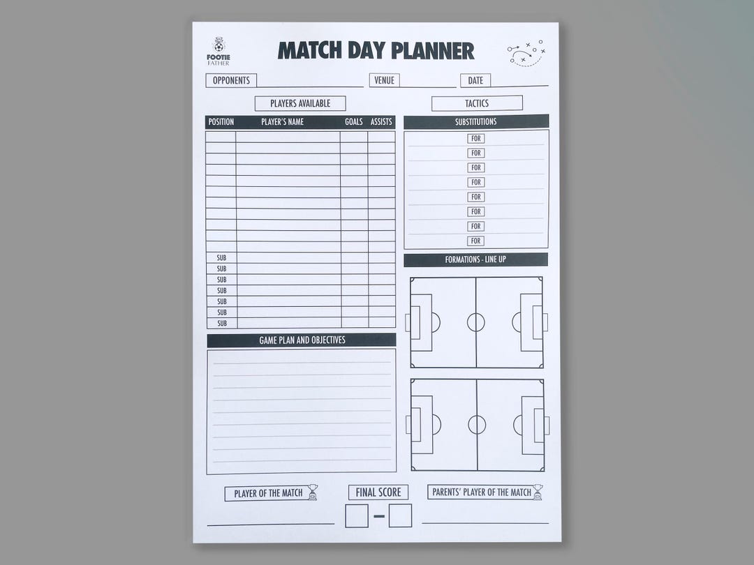 Football Coaches Match Day Planner | Football Coaching A4 Notepad | Football Team Sheet ...