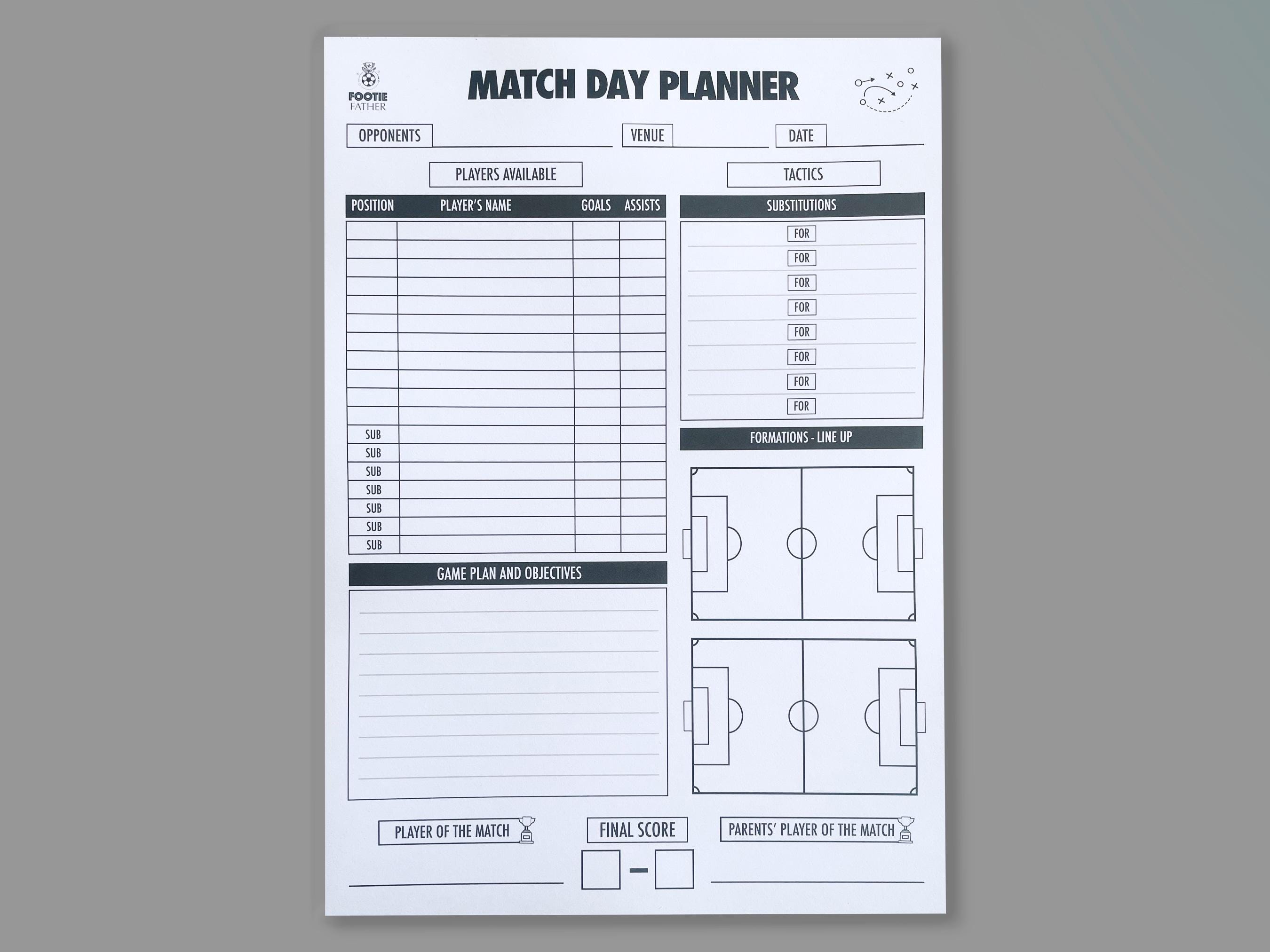 Football Coaches Match Day Planner | Football Coaching A4 Notepad ...