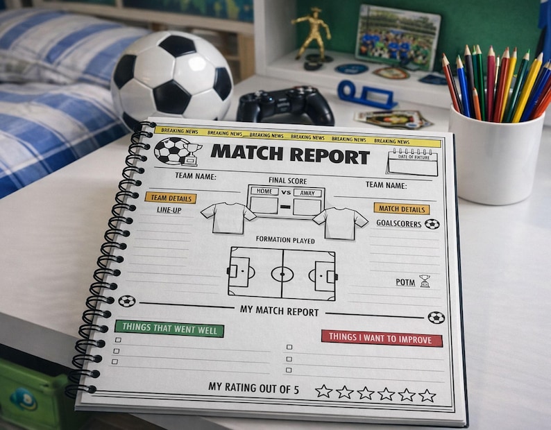 Children's Football Season Diary & Training Journal Match Day Activity ...