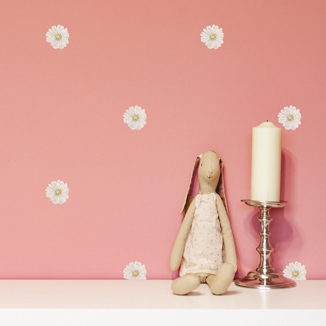 White Daisy Flower Fabric Wall Decals – Cottagecore Wall Stickers for ...