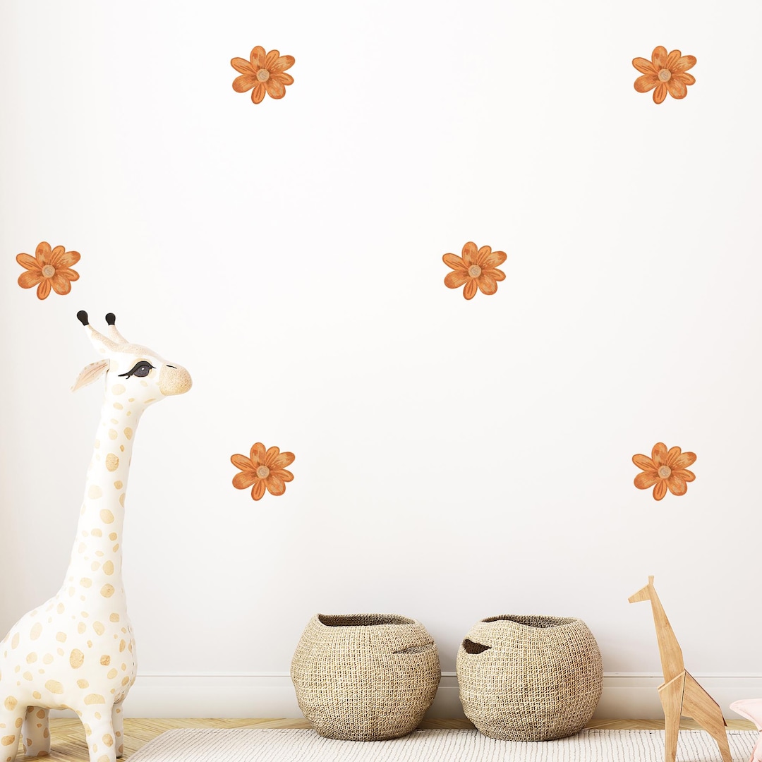 Orange Terracotta Flower Fabric Wall Decals - Nursery Wall Stickers for ...