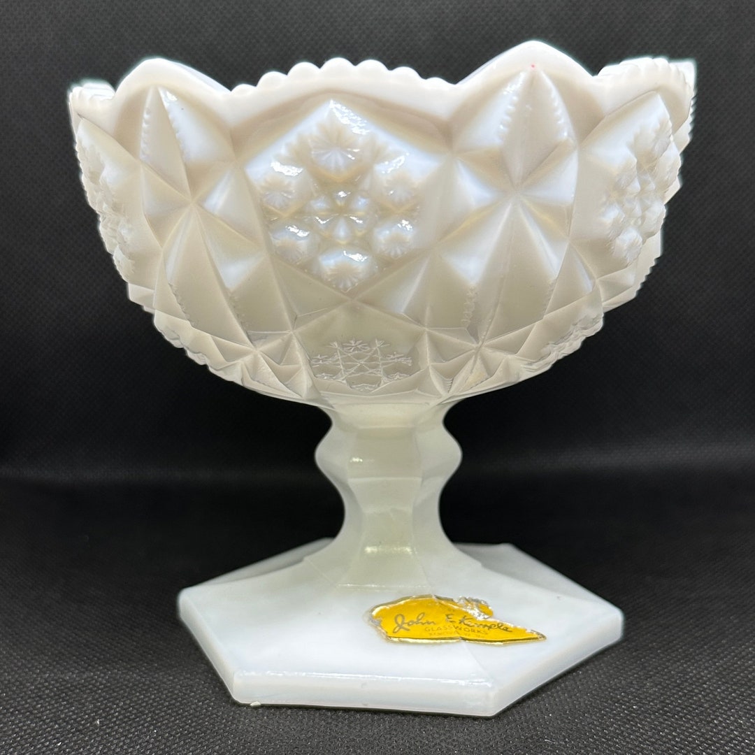 Kemple White Milk Glass Pedestal Compote Saw Tooth Edge Toltec Round ...