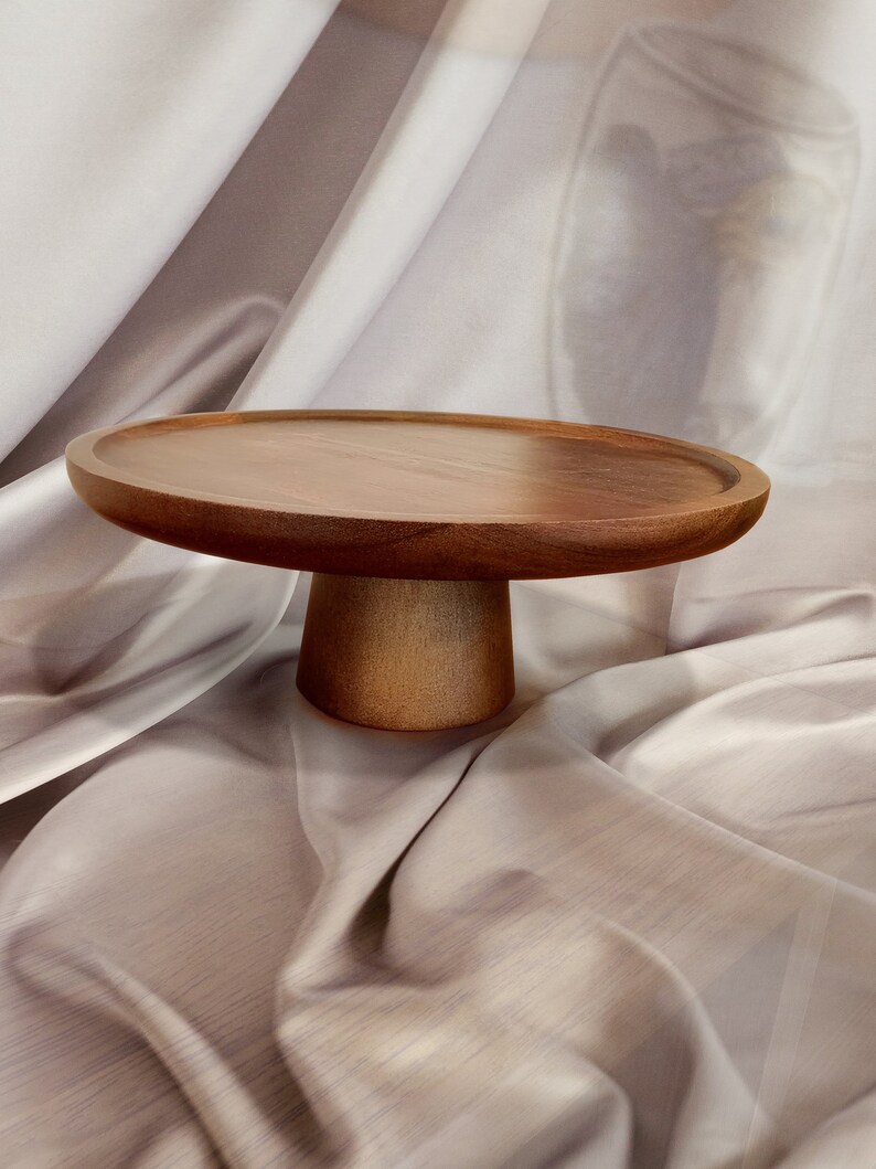 Round Wooden Cake Stand Wooden Pedestal Round Food Tray Housewarming ...